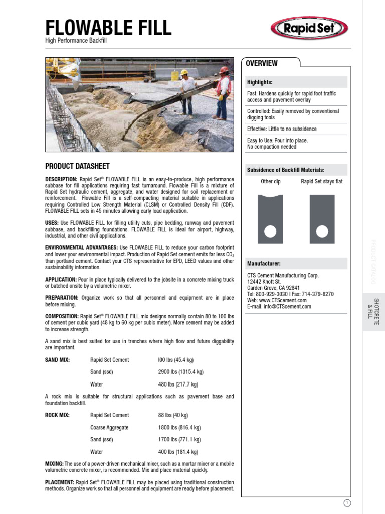 Flowable Fill Product Overview | PDF | Concrete | Building Engineering