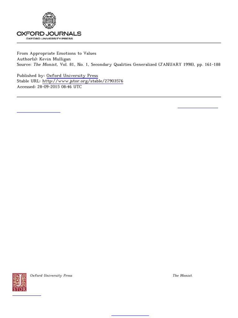 K. Mulligan - From Appropriate Emotions To Values | PDF | Experience ...