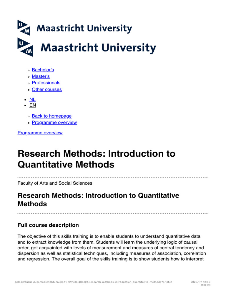 Research Methods - Introduction To Quantitative Methods - Meta - Maastricht Unive | PDF ...