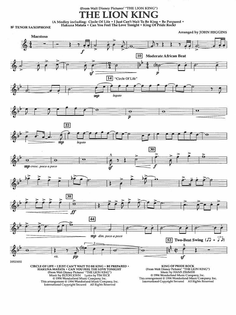 Saxo Tenor - PartichelasThe Lion King - Arr. John Higgins | PDF | The ...
