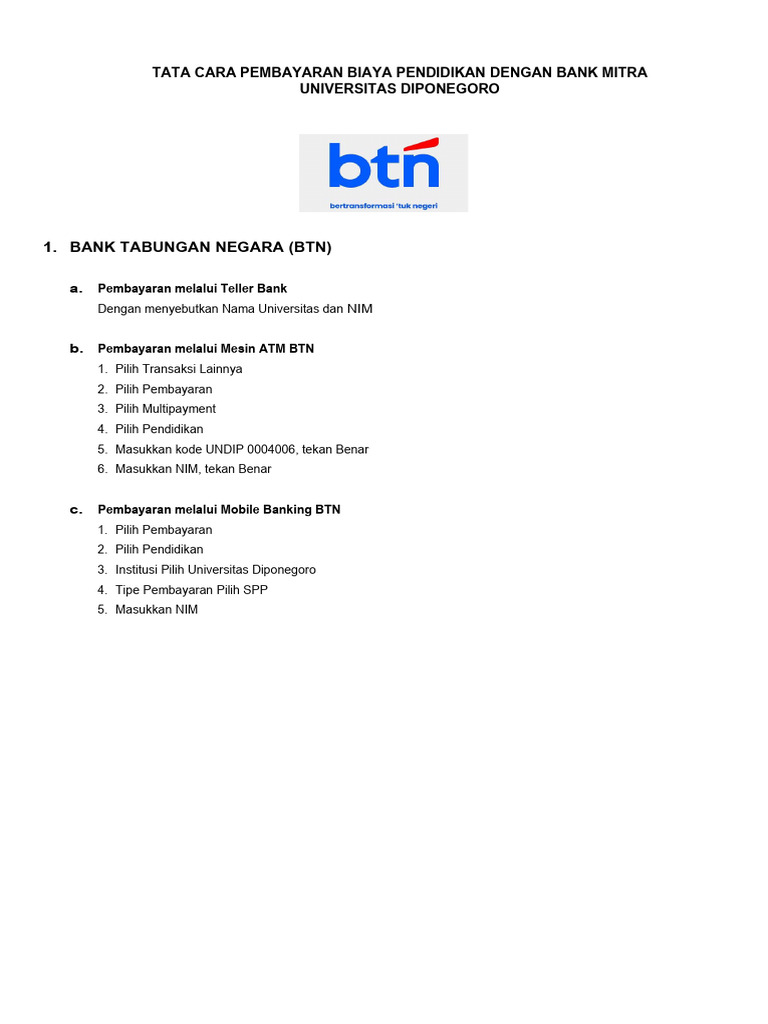 Metode-Bayar Undip 6 Bank Nim Tahun 2025 | PDF