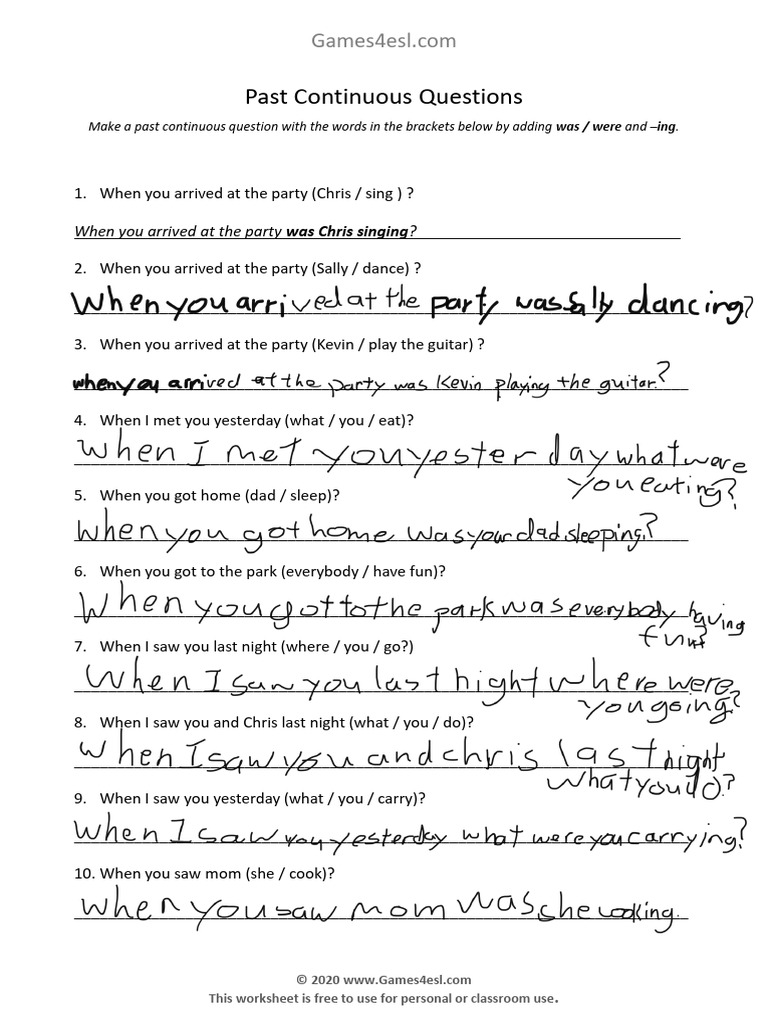 Past-Continuous-Exercise-Worksheet-Questions | PDF
