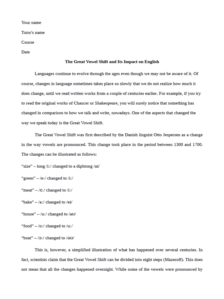 The Great Vowel Shift's Impact on English | PDF | English Language ...