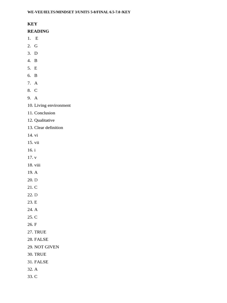 Mindset 3-Units 5-8-Final-Key | PDF