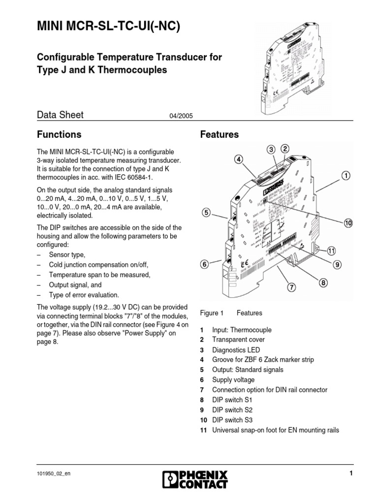 Phoenix - Contact MINI - MCR SL TC UI NC Datasheet | PDF | Thermocouple ...