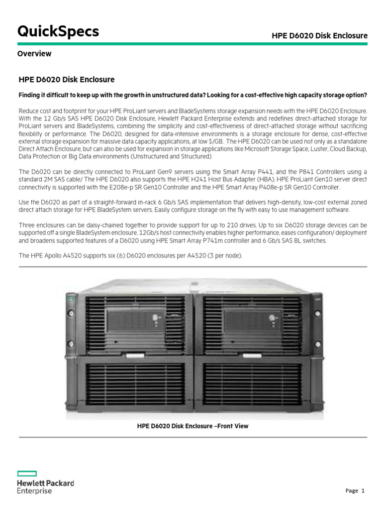 HPE D6020 Disk Enclosure-C05054941 | PDF | Solid State Drive | Hard ...