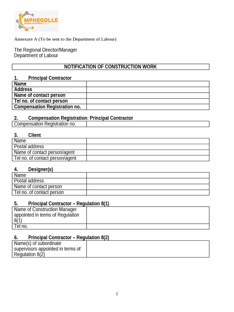 Notification of Construction Work | PDF