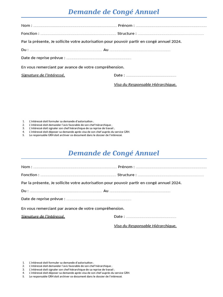 Demande de Congé Annuel 2024 | PDF