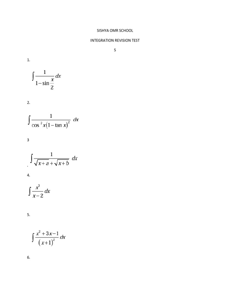 Integration REvision Test | PDF