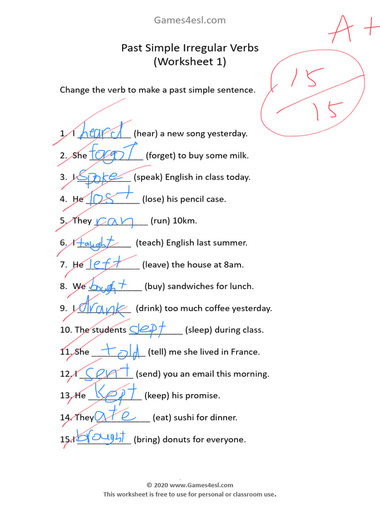 Past Simple Irregular Verbs Exercise 1 | PDF