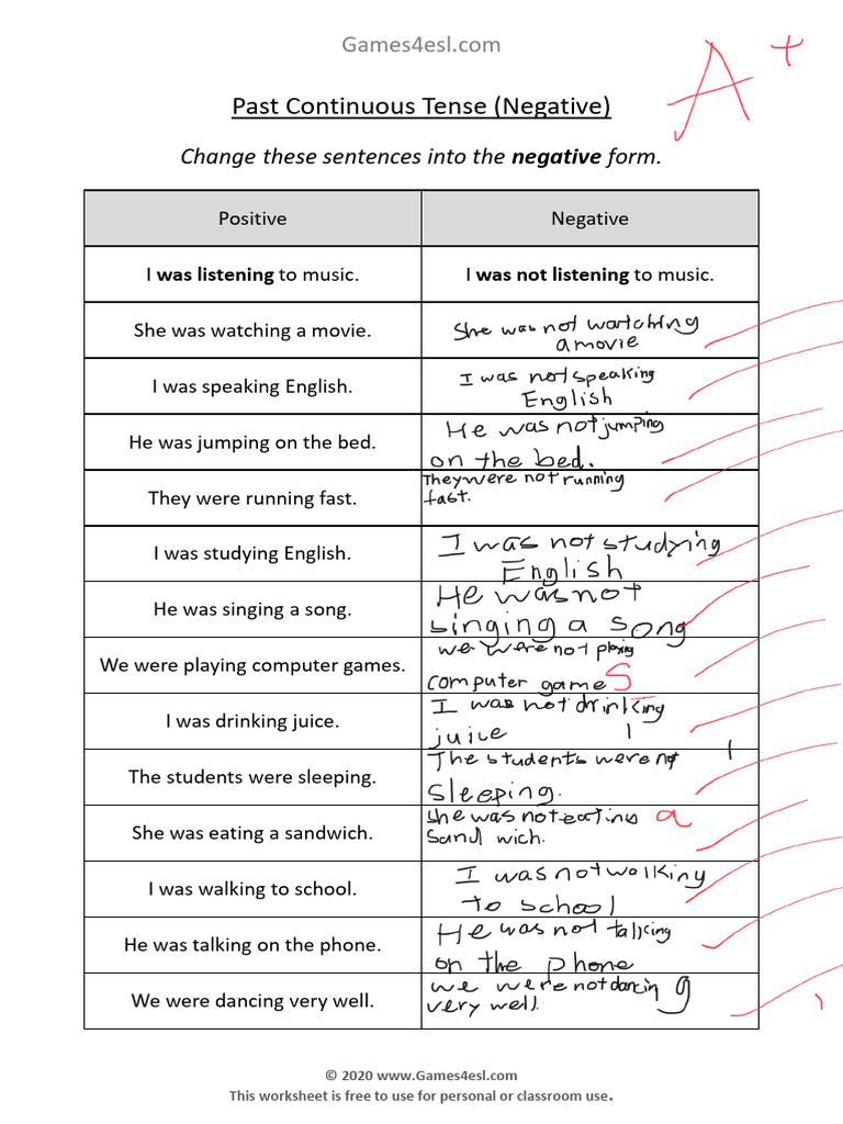 Past Continuous Negative Worksheet | PDF