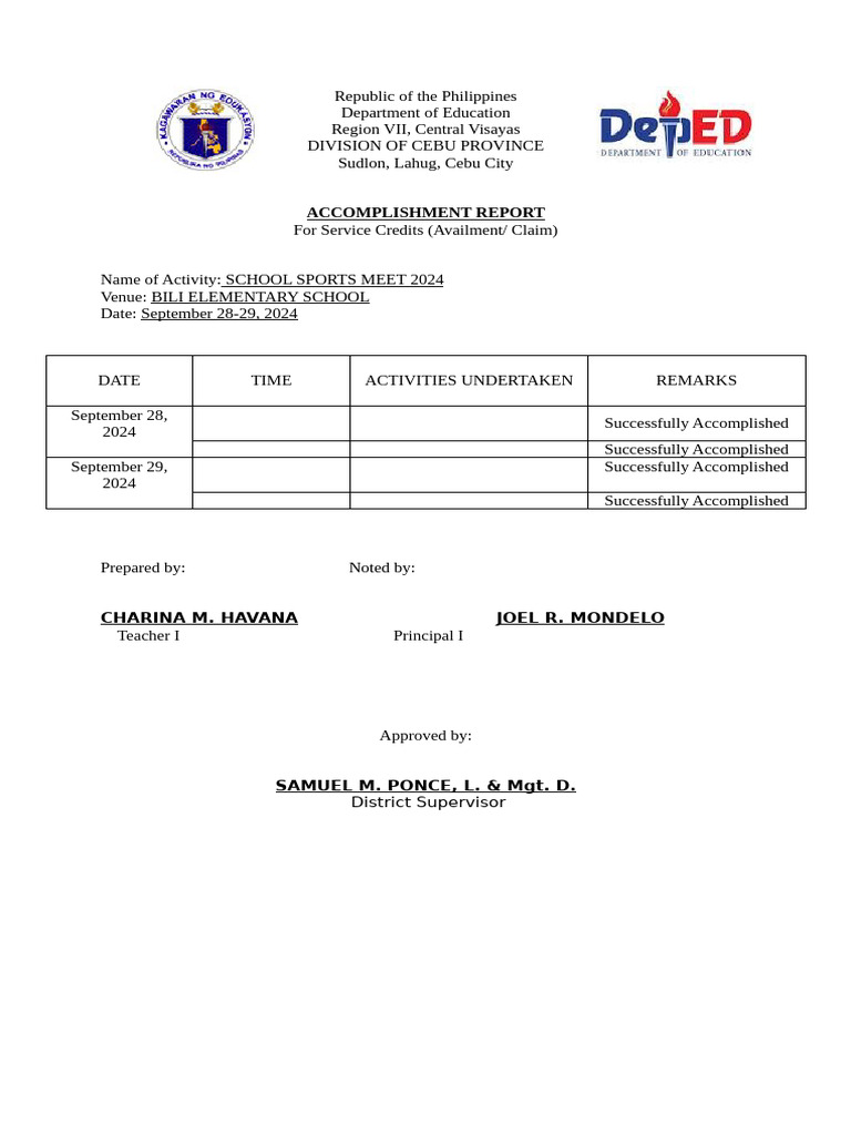 Sports Meet 2024 Accomplishment Report | PDF