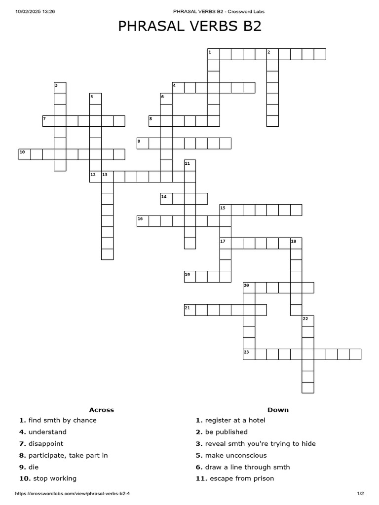 B2 Phrasal Verbs Crossword Puzzle | PDF