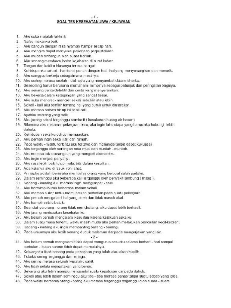 Contoh Soal Tes Kejiwaan | PDF