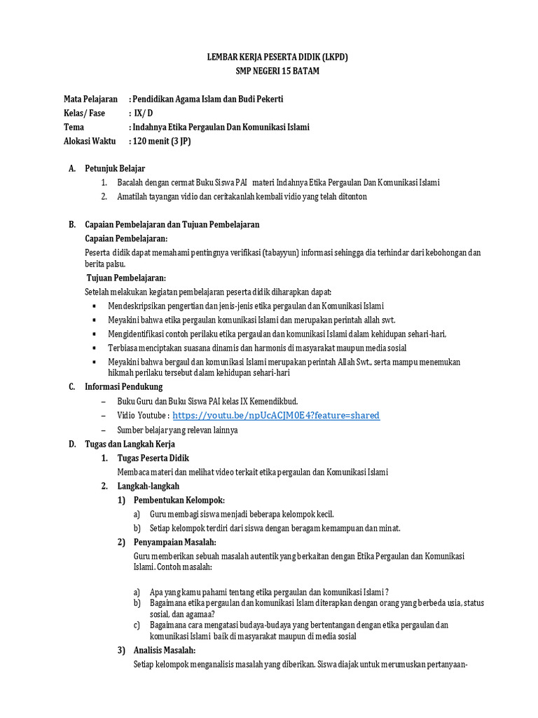 Lembar Kerja Peserta Didik PBL | PDF