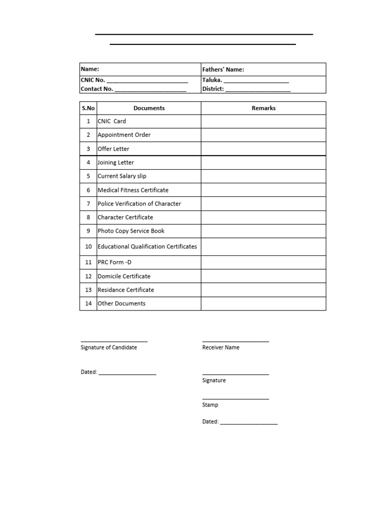 Check List For Biometric Registration | PDF