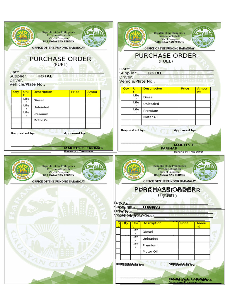 Fuel Purchase Order Form | PDF | Diesel Fuel | Gasoline