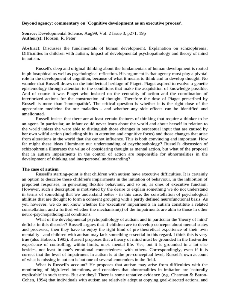 Beyond Agency - Commentary On 'Cognitive Development As An Executive ...