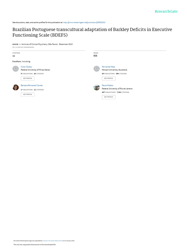 Brazilian Portuguese Transcultural Adaptation of The BDEFS | PDF ...