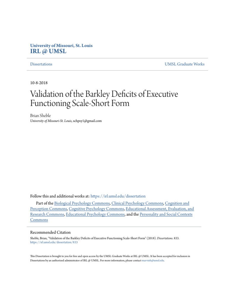 Validation of The BDEFS-SF | PDF | Executive Functions | Psychological Concepts