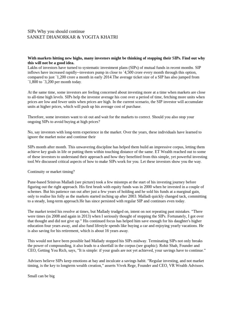 SIPs Why You Should Continue | PDF | Investing | Money