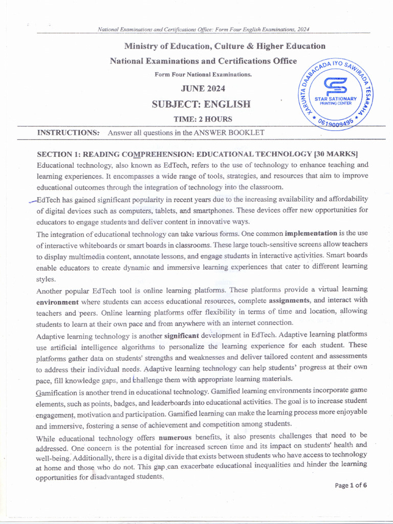 English f4 2024 | PDF | Educational Technology | Cognition