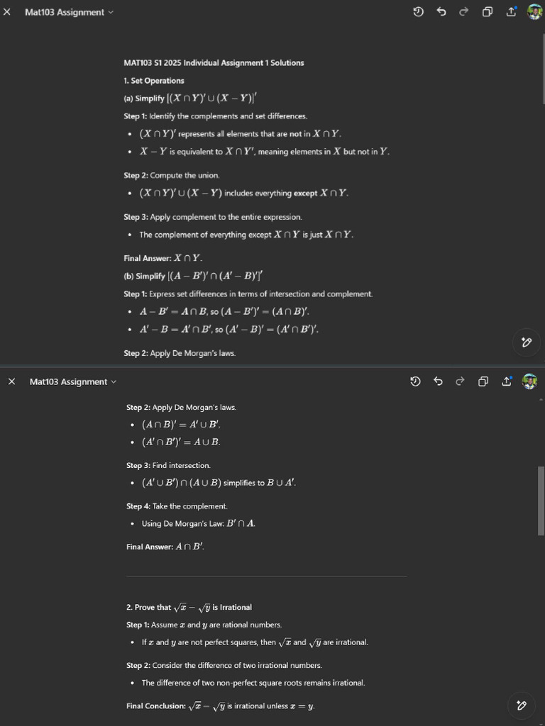 MAT 103 Assignment 1 Solutions | PDF