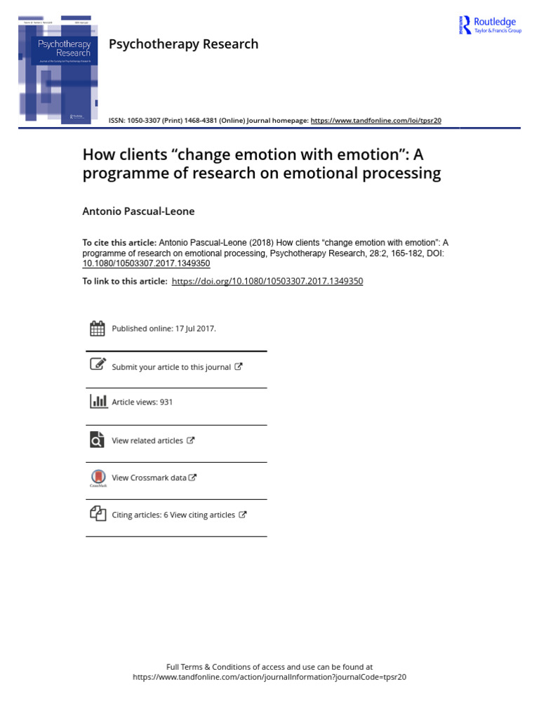 How Clients Change Emotion With Emotion A Programme of Research On ...