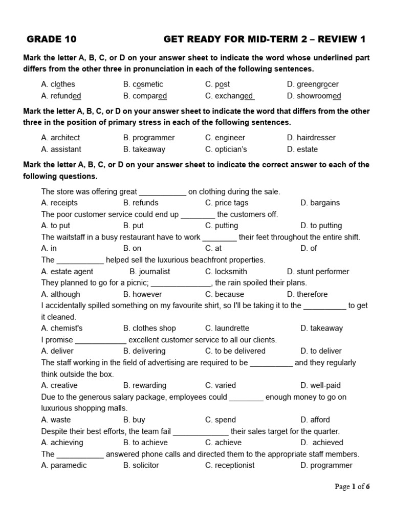 Grade 10 Mid-Term 2 Review Questions | PDF | Recruitment