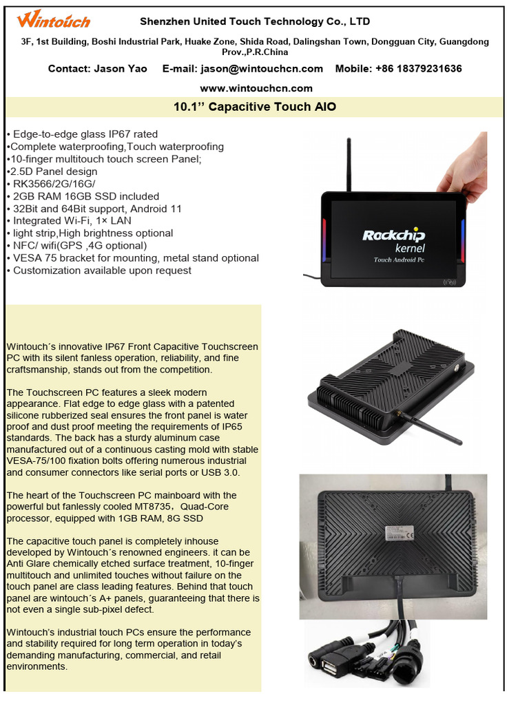 10.1" IP67 Touchscreen PC Specifications | PDF | Touchscreen | Personal Computers