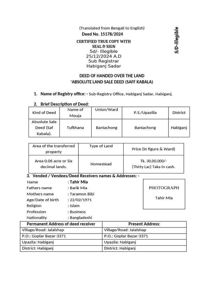 English Land Sale of Mutaher Miah | PDF | Deed | Private Law