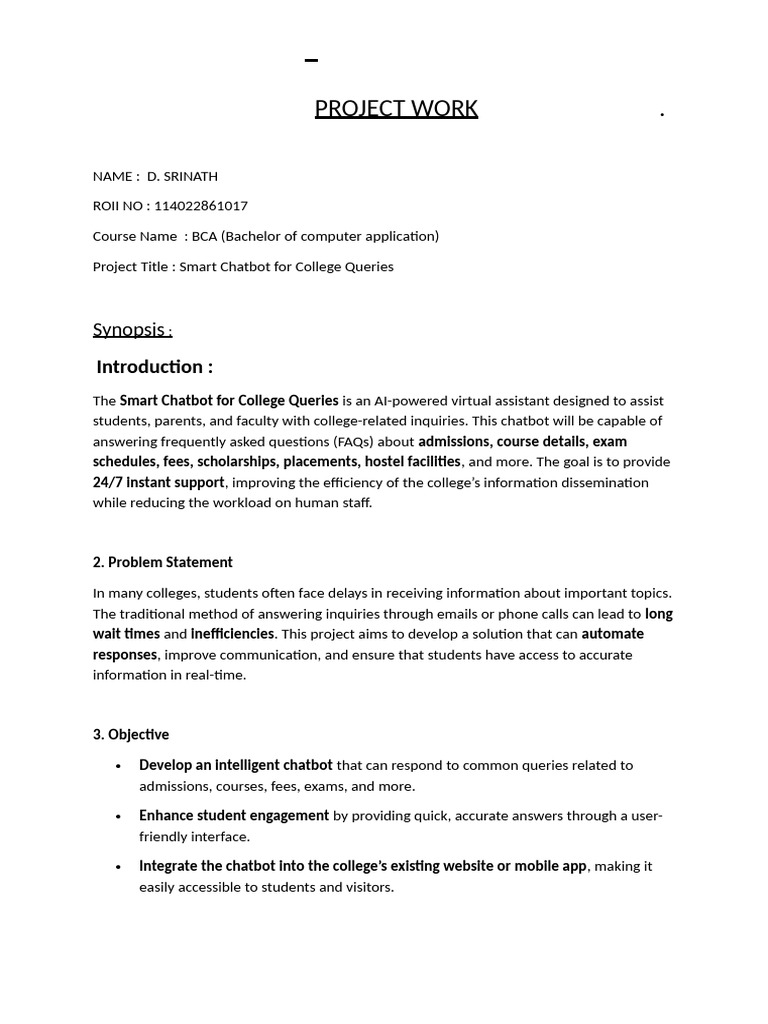 SYNOPSIS CHATBOT. | PDF | Databases | Computer Science