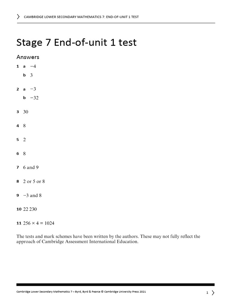 K21 Y7 NEW CAMB Math Tests Answer | PDF | Numbers | Mathematical Objects