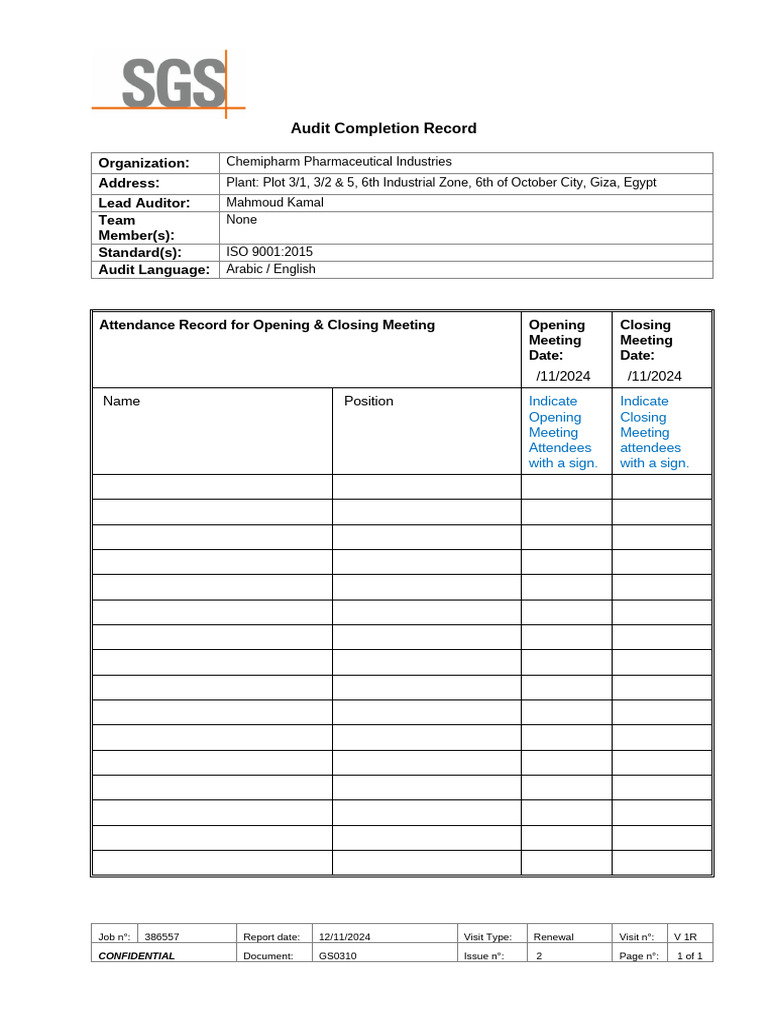 GS0310 Audit Completion Record | PDF