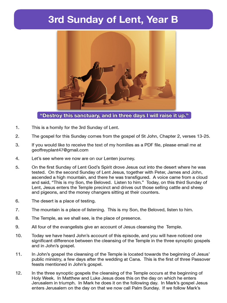 Homily Lent 3B 2024 | PDF | Tabernacle | Jesus