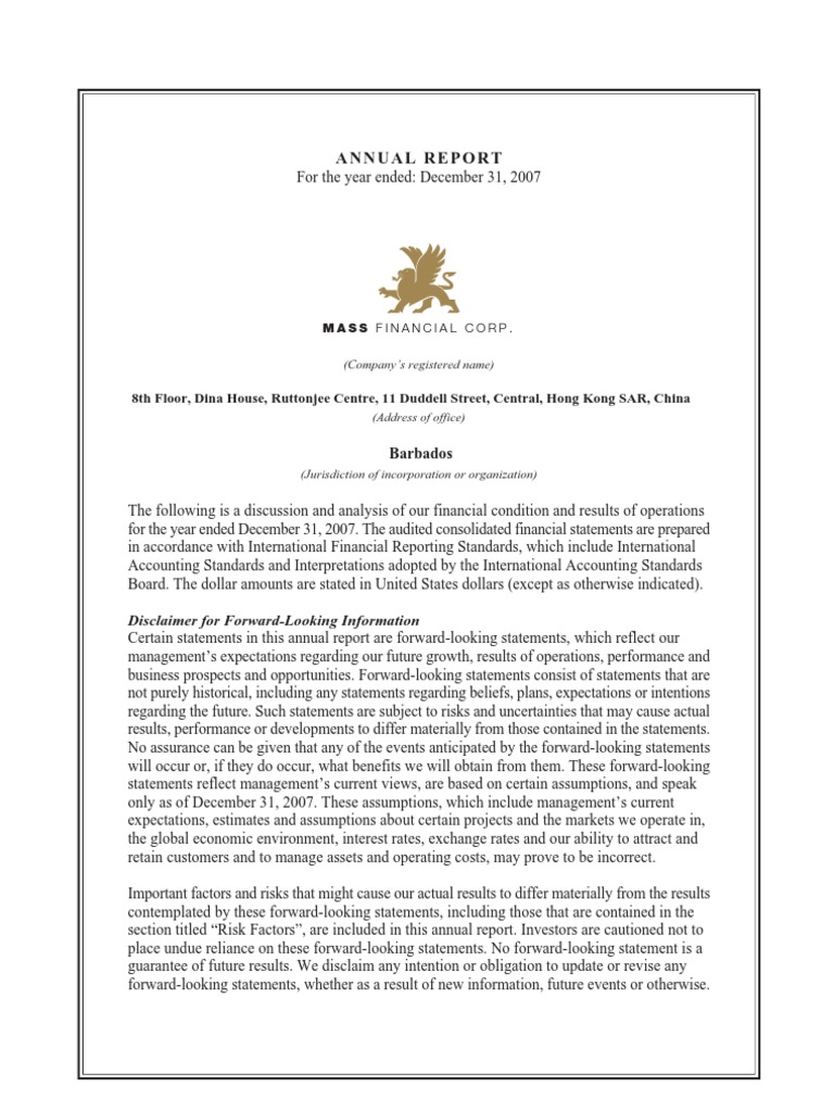 Annual Report: 8th Floor, Dina House, Ruttonjee Centre, 11 Duddell ...