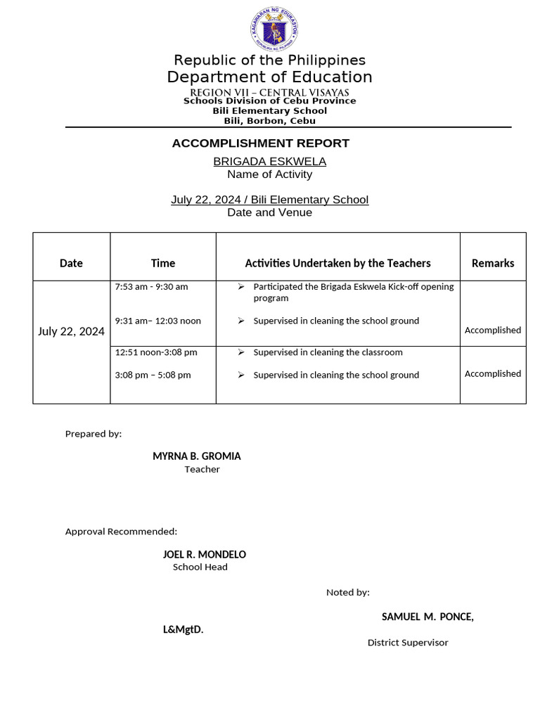 Accomplishment Brigada 2024 | PDF | Southeast Asia | Government ...