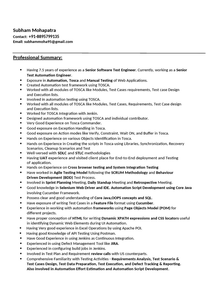 Subham_CV-2 | PDF | Selenium (Software) | Software Testing Subham_CV-2 | PDF | Selenium (Software) | Software Testing