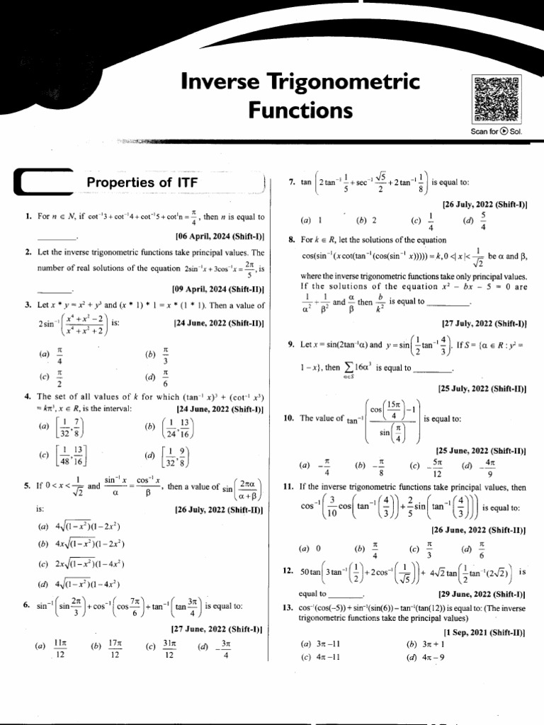 JEE PYQs-11-Inverse Trigonometric Functions | PDF | Trigonometric Functions | Trigonometry