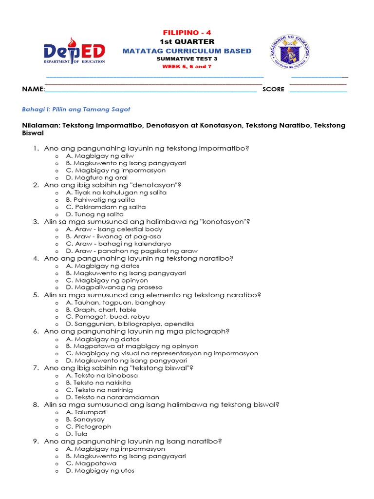 3rd SUM FILIPINO | PDF