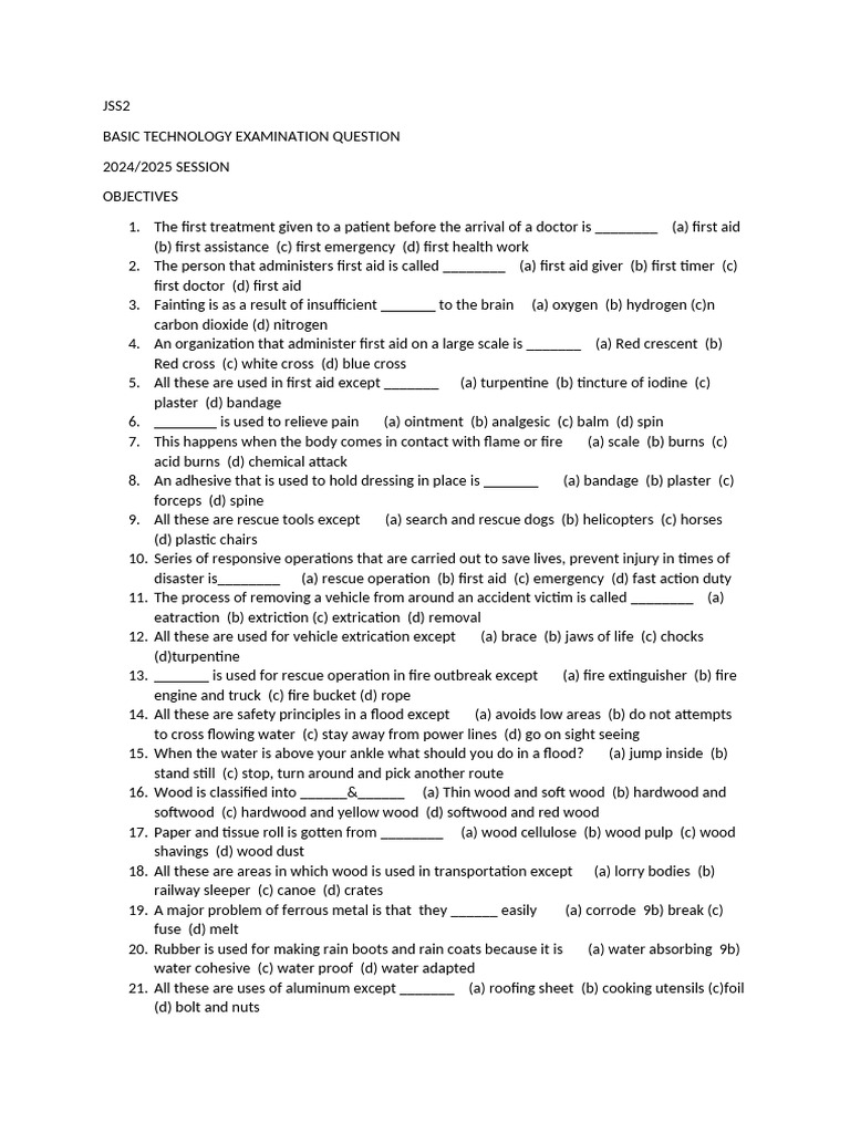 JSS2 Basic Technology First Term Exam | PDF | Circle | Wood