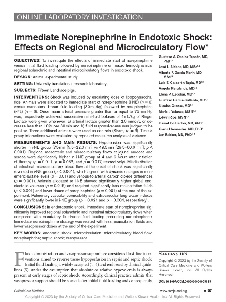 2023 Immediate Norepinephrine in Endotoxic Shock Effects On Regional ...