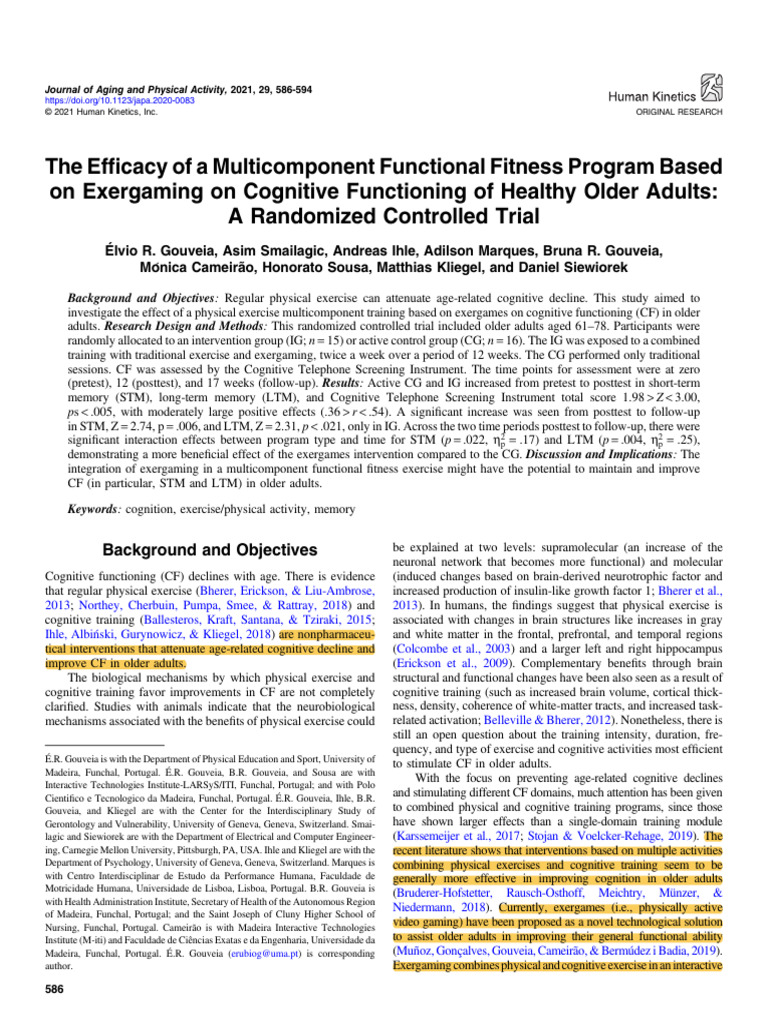 The Efficacy of A Multicomponent Functional Fitness Program Based On Exergaming On Cognitive ...