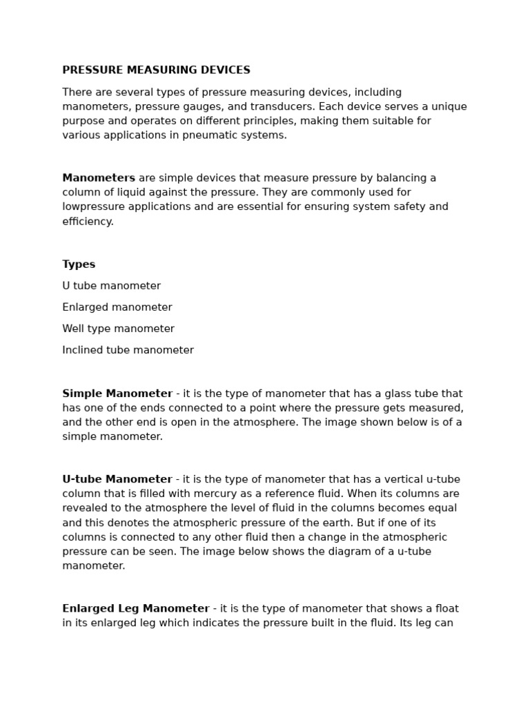 PRESSURE MEASURING DEVICES (Unfinish) | PDF
