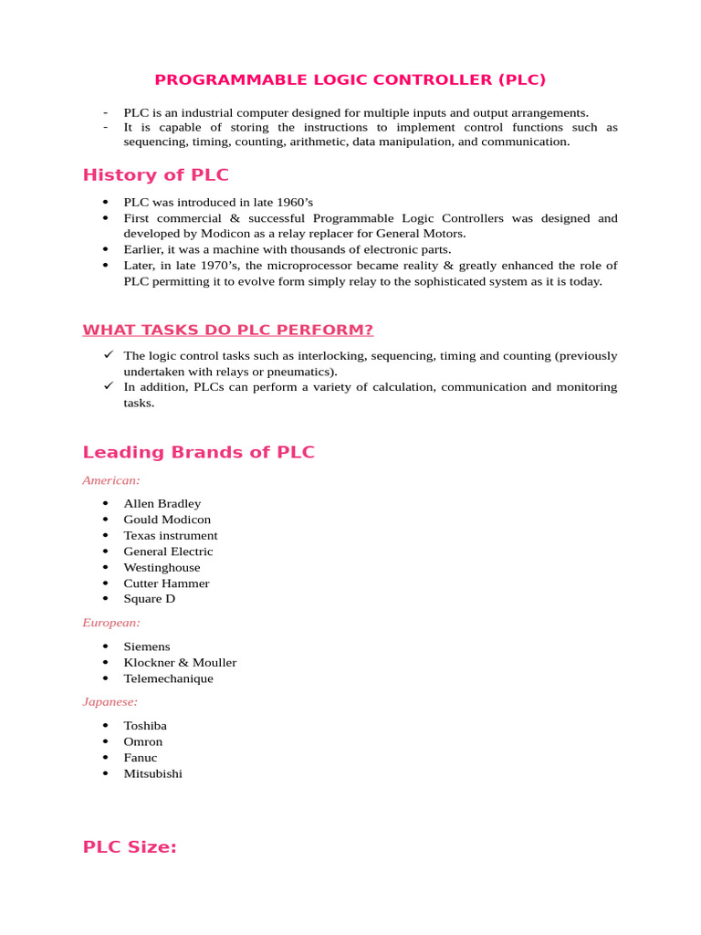 PROGRAMMABLE LOGIC CONTROLLER (Final Pink) | PDF | Programmable Logic Controller | Computer Memory