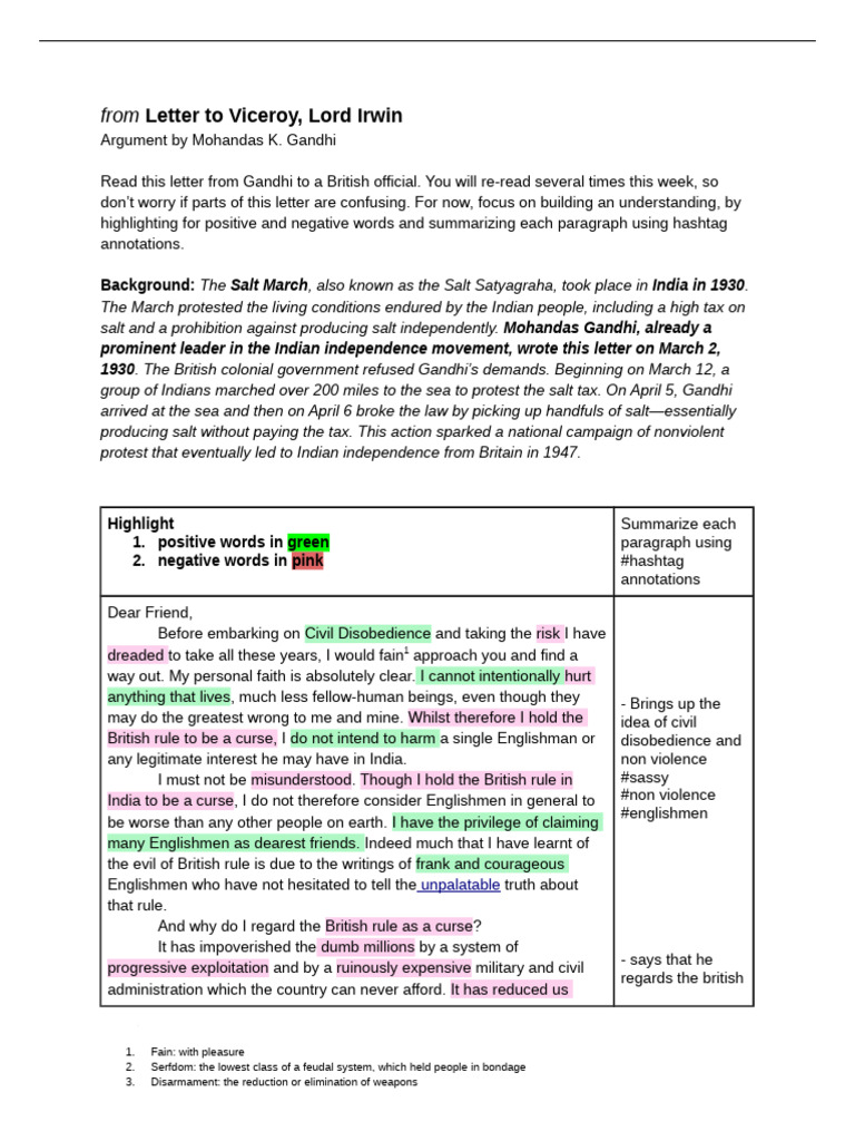 First Read of Letter To Viceroy Lord Irwin | PDF | Mahatma Gandhi ...