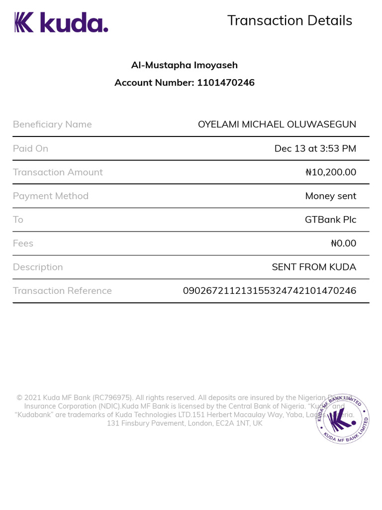 Transfer Receipt | PDF