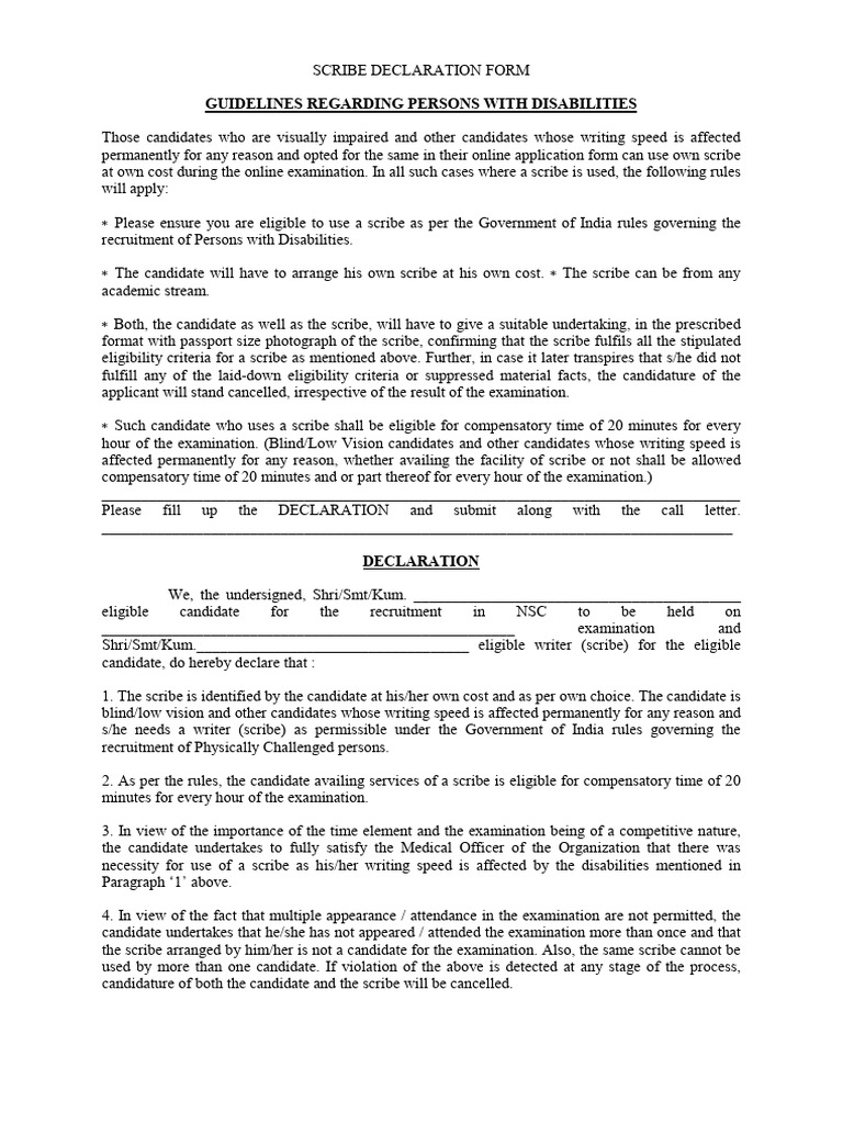 Scribe Declaration Form | PDF | Visual Impairment | Justice