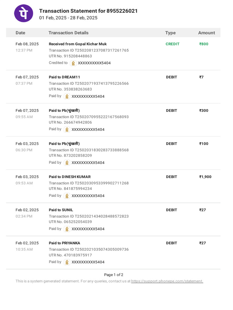 PhonePe Statement Feb2025 Feb2025 | PDF | Debit Card