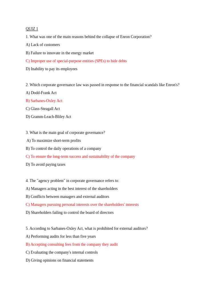 AUDIT-Quiz_G1 | PDF | Corporate Governance | Sarbanes–Oxley Act